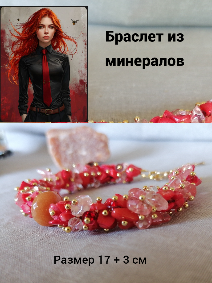 Плетеный браслет, коралл, кварц розовый