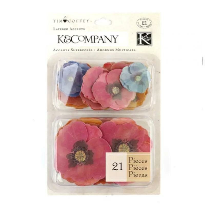 Стикеры-украшения K&Company Маки, Цветение, 21 шт в комплекте