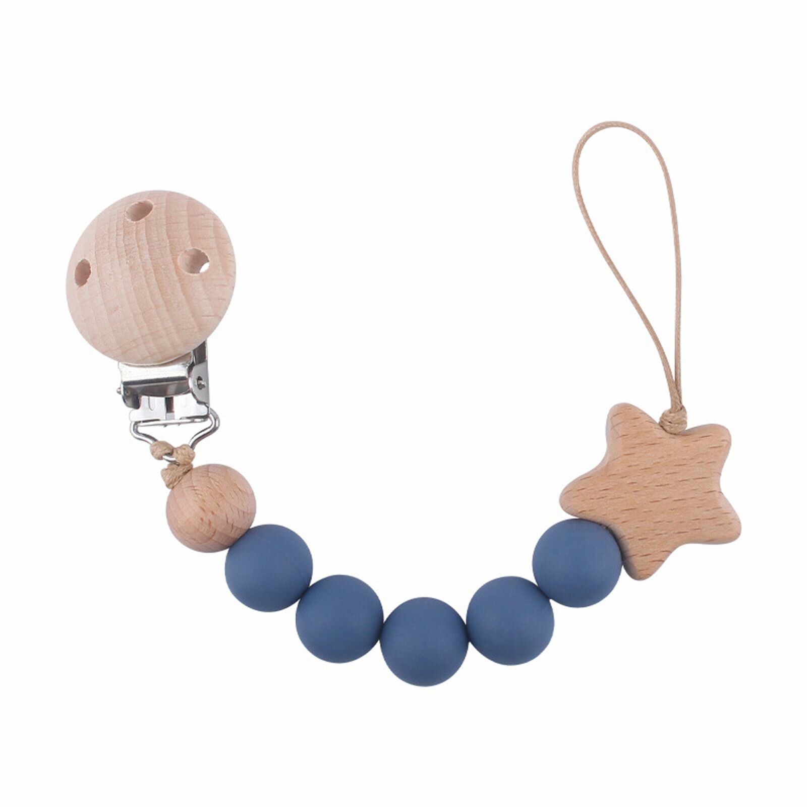 Детские силиконовые бусины с мультяшной буковой звездой, зажим для соски-пустышки, цепочка для соски-пустышки-синие чернила
