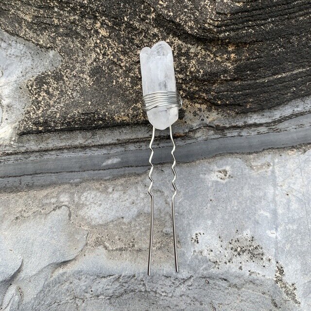 Заколка U-образная, натуральный хрусталь, для волос, женская, белая, серебряная