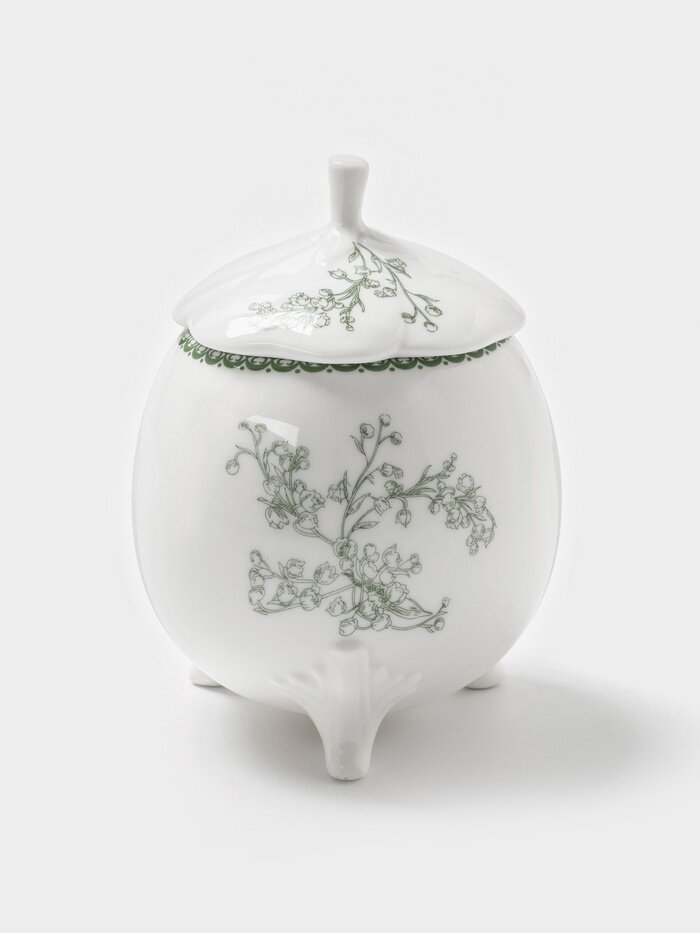 Wilson&Young Сахарница WY Bloomware, 300 мл, 12×9 см, фарфор, зелёная, белая