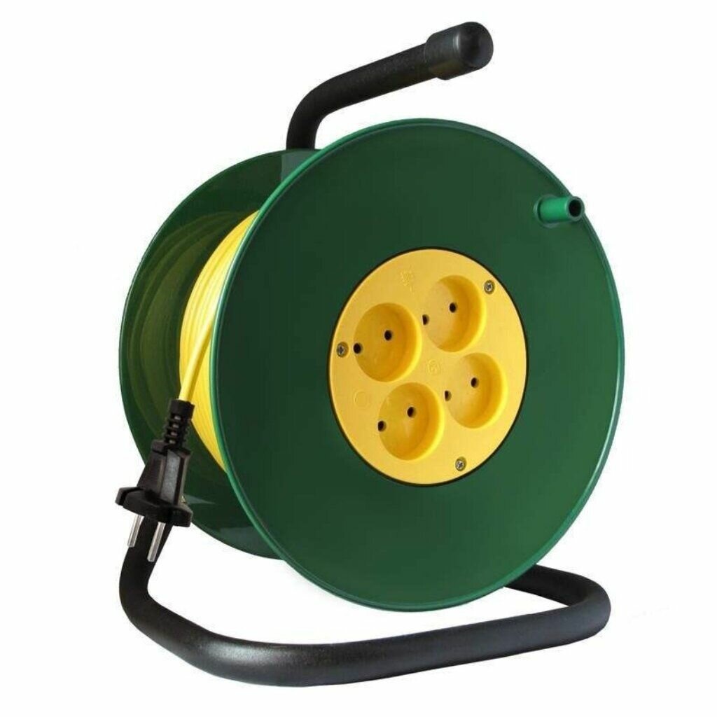 Удлинитель СОЮЗ на катушке, 4 гнезда, 20 м, ПВС, 2х0,75 мм2, без заземления, пластик