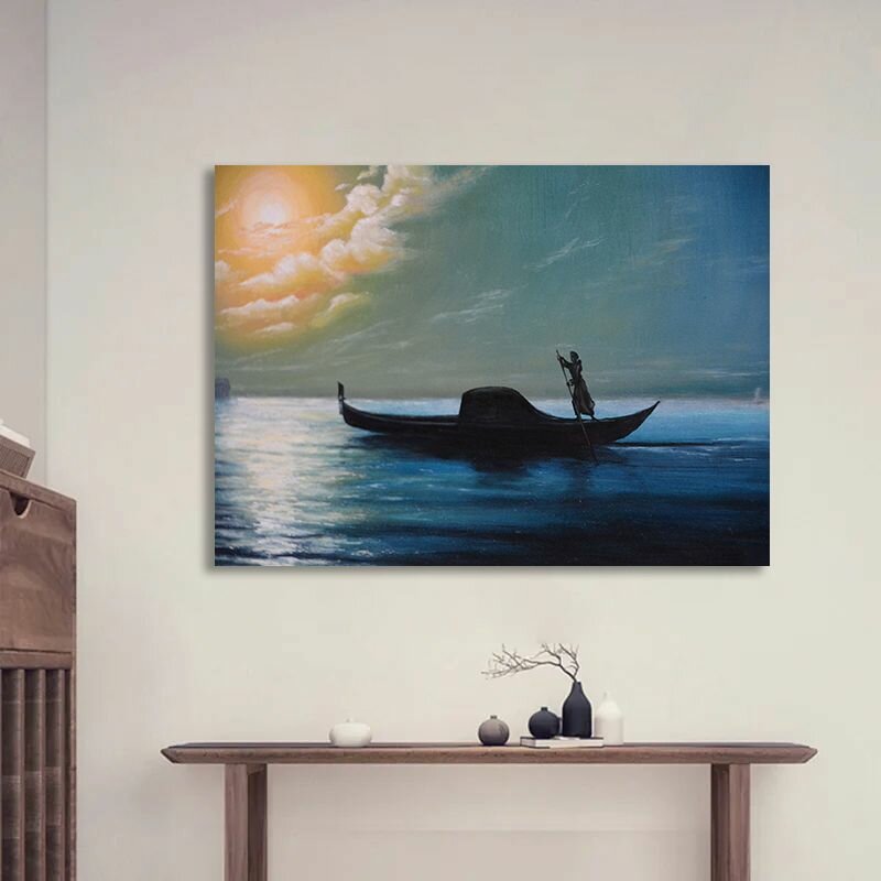 Репродукция, Русская картина на холсте Айвазовский "Гондольер на море ночью", 50х70 см.
