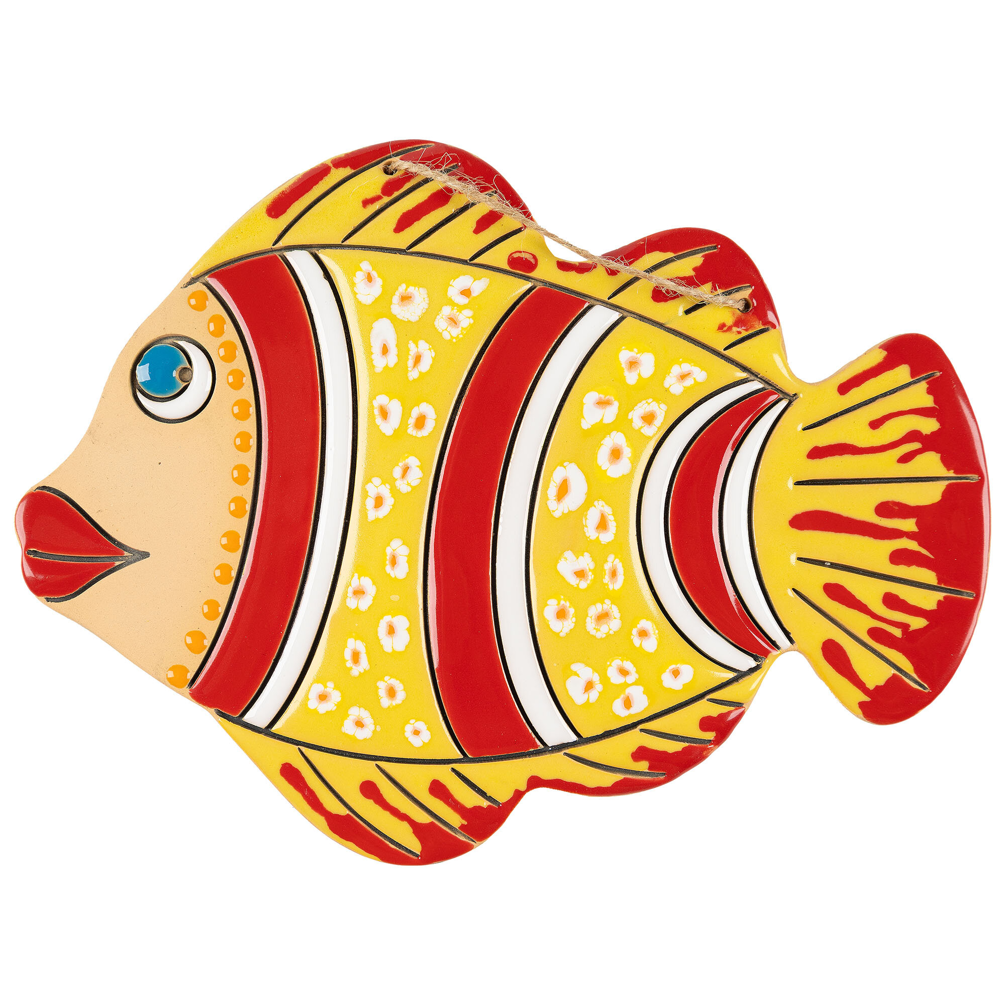 Панно декоративное Рыбка красно-желтая керамическое авторской ручной работы (КМА-ПД-130)