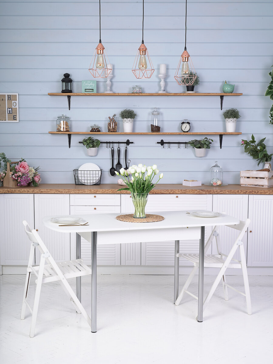 Стол кухонный обеденный раздвижной Джаз, белый шагрень, 110/150х70x77 см.