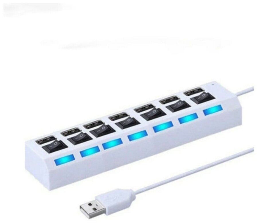 USB Hub разветвитель на 7 USB с выключателями (Белый)
