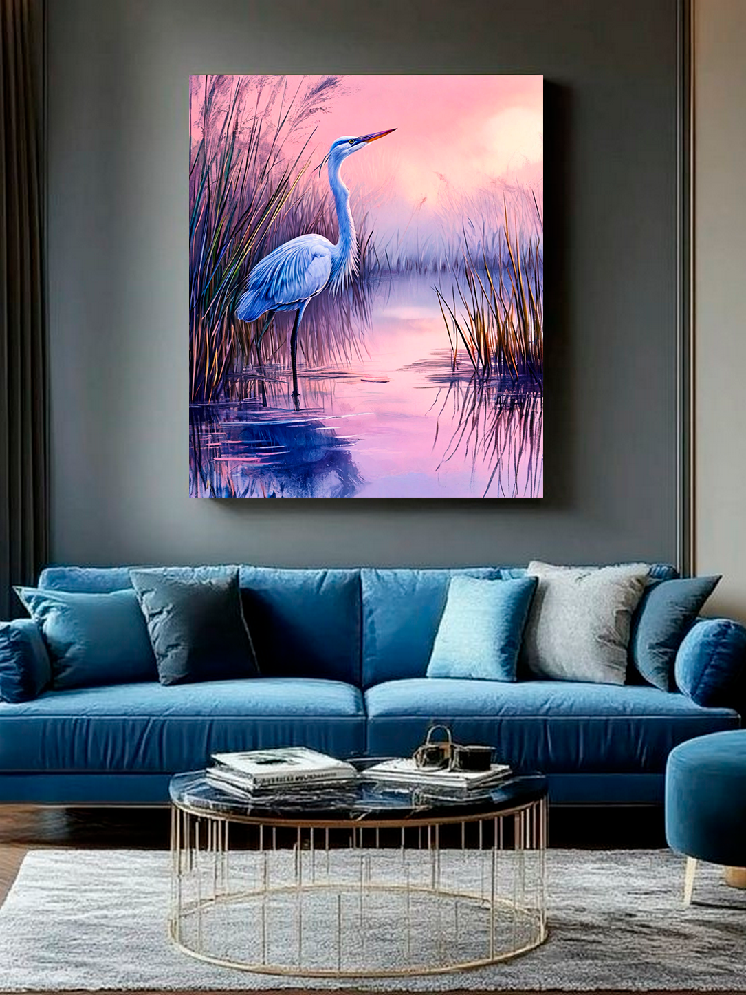 Картина на стену для интерьера "Цапля" 40х50 см, холст на подрамнике, InterToys