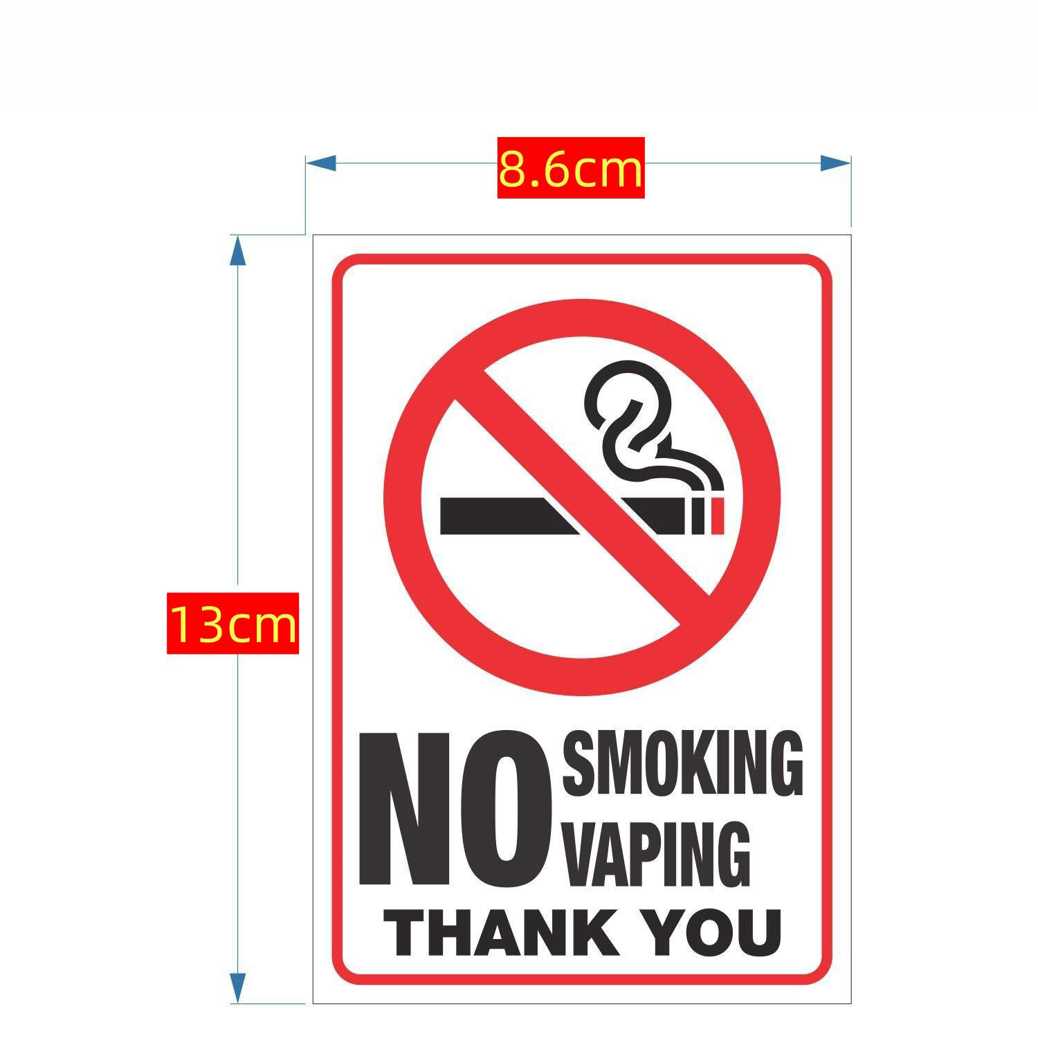 10 шт./лот знаков «Не курить, не вейпить» — самоклеящаяся виниловая наклейка из ПВХ — прозрачная красно-черная предупреждающая этикетка, 13 x 8,6 см