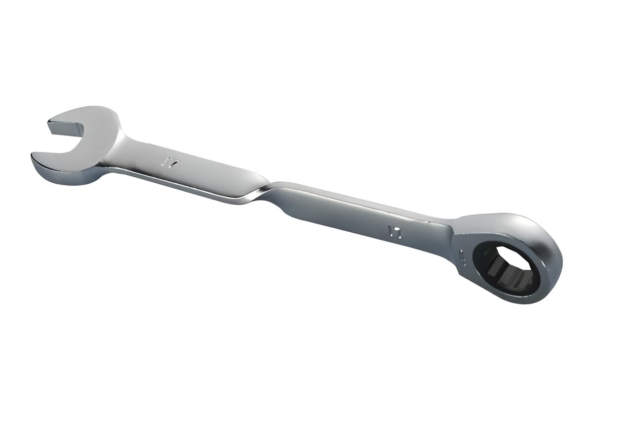 Ключ комбинированный трещоточный удлиненный 17х17 с изог/рук. хром HORTZ