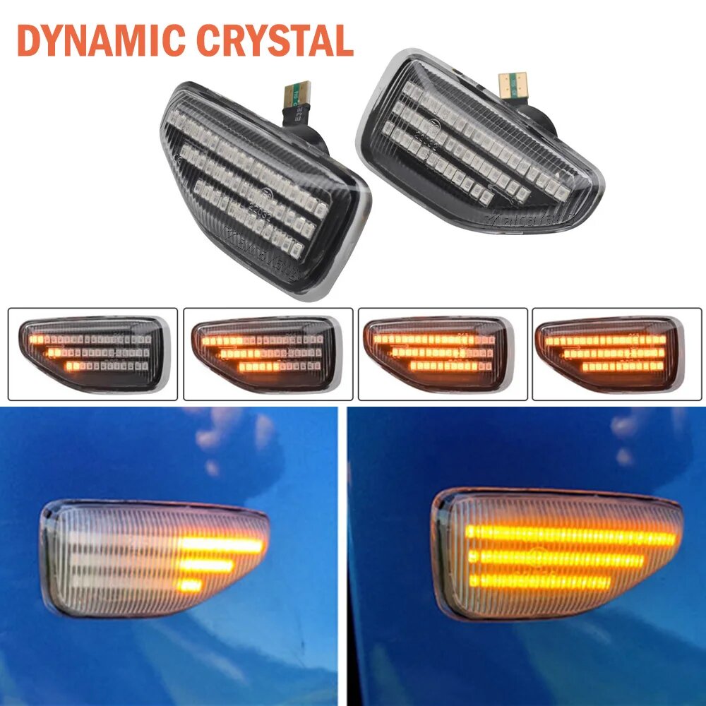 2 шт. динамический светодиодный поворотник, боковой габаритный указатель поворота Dynamic Crystal