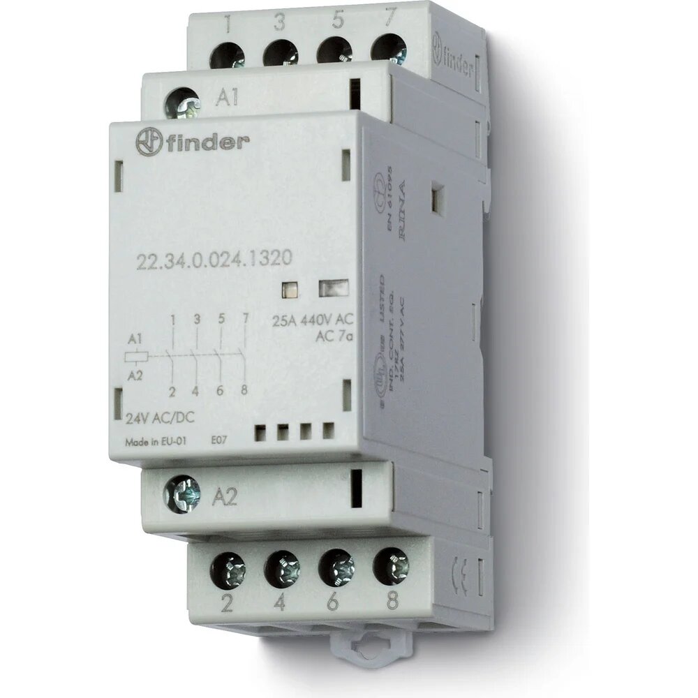 Finder , Модульные контакторы 3 NO + 1 NC; Механический индикатор + Светодиод, 223400241720