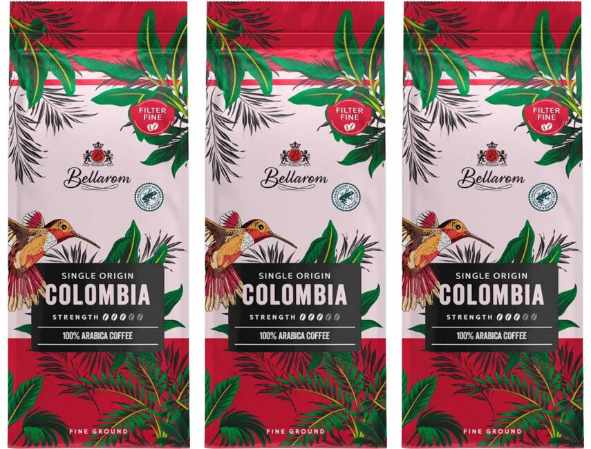 Кофе молотый Bellarom COLOMBIA Single Origin (Германия) 250 гр. х 3 шт.