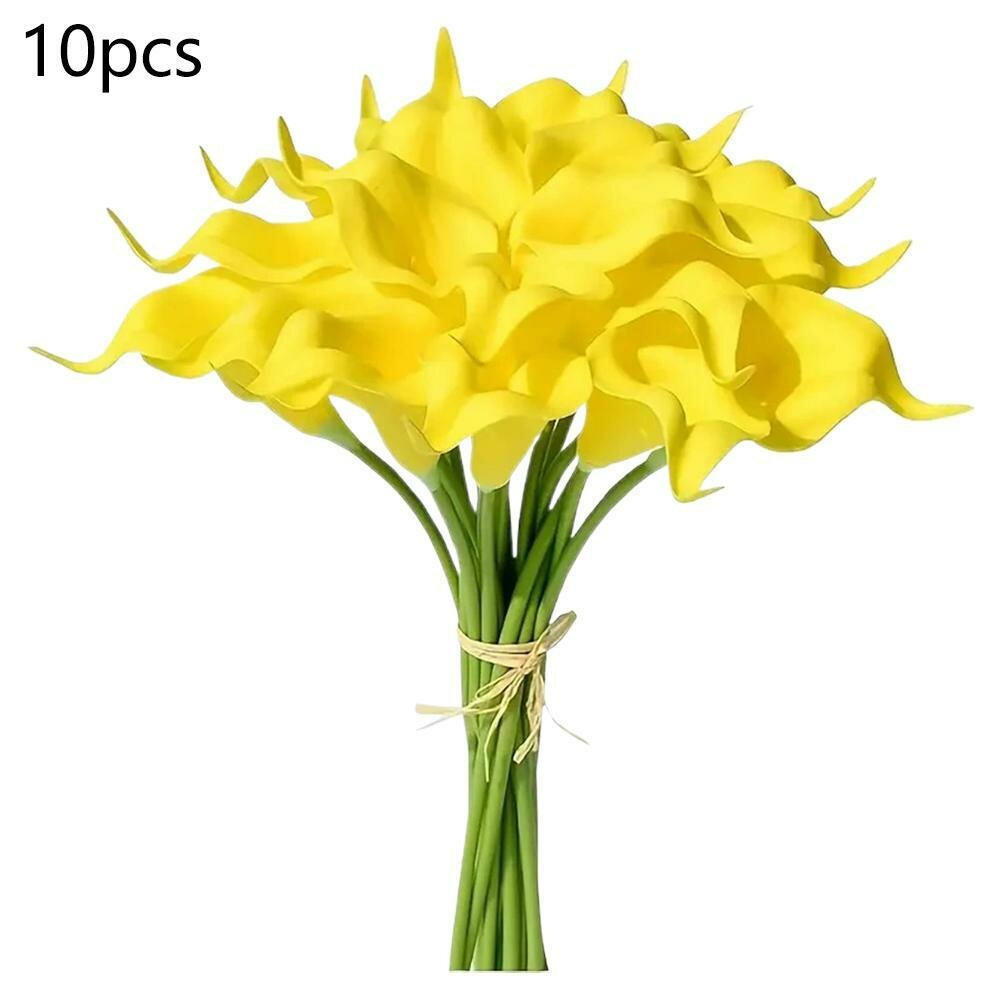 Цветы искусственные каллы белые с желтой серединой, букеты каллы фоамирановые/латексные для декора