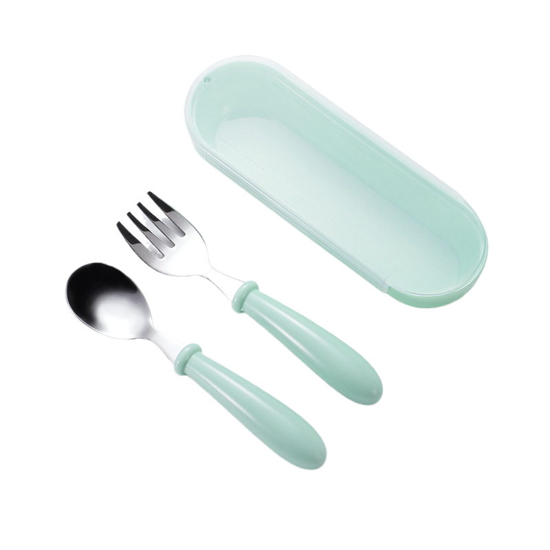 Набор столовых приборов для детей, ложка и вилка для малышей, сталь, ABS, LovelyGreen, 1 ложка и 1 вилка в наборе, безопасное столовое приборы для детей, столовые приборы для безопасного питания малышей и детей