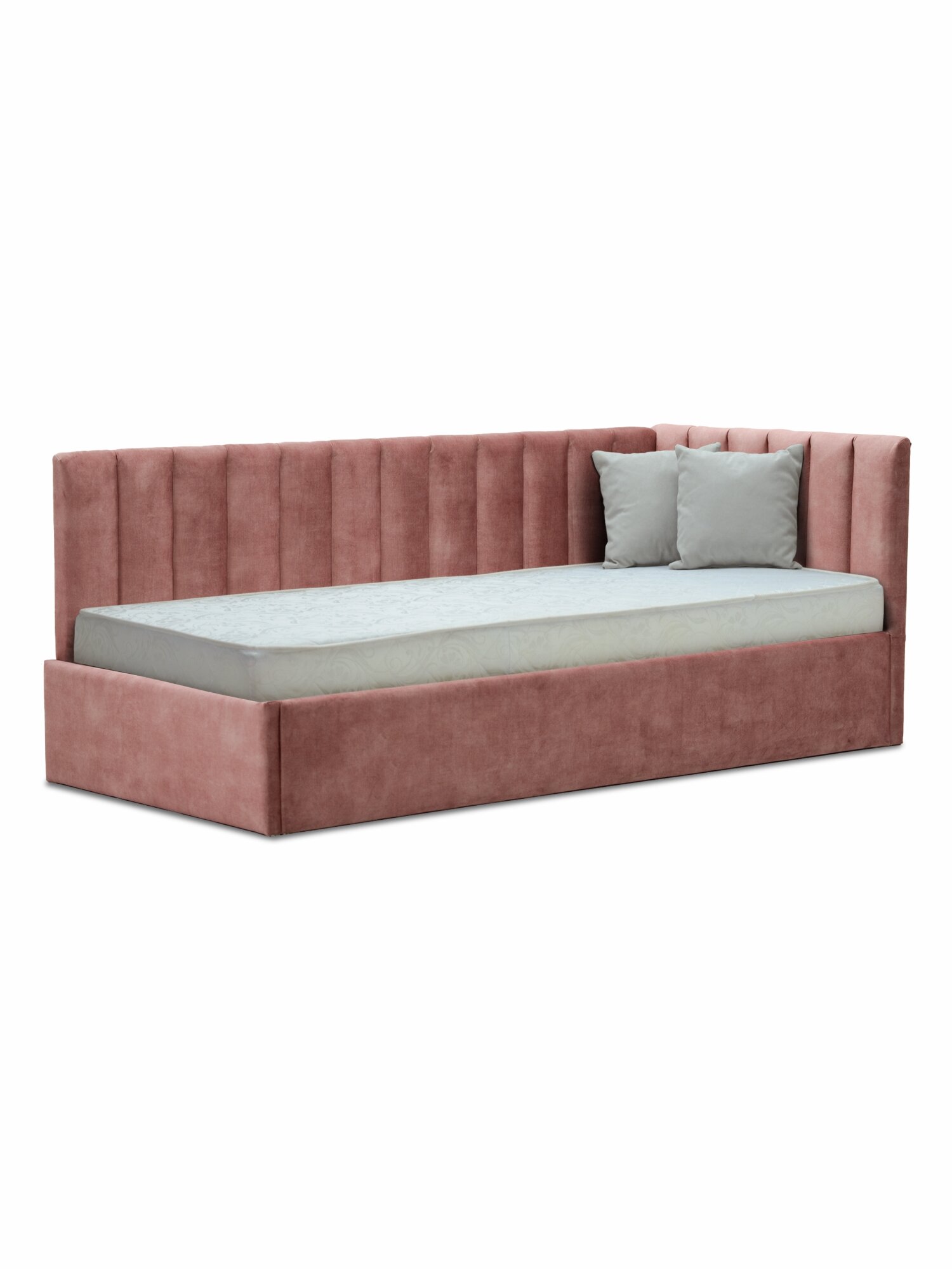 Односпальная кровать Эспо 90х200, с подъемным механизмом, велюр розовый