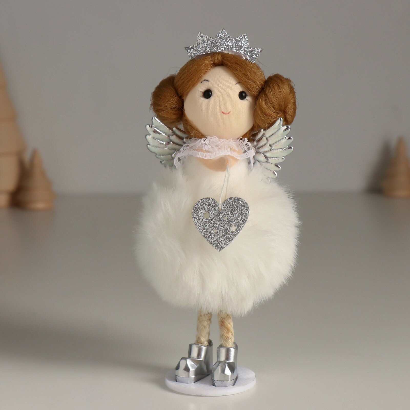 Интерьерная кукла текстильная «Принцесса-ангел в пушистом платье с сердечком», 7×7×16 см