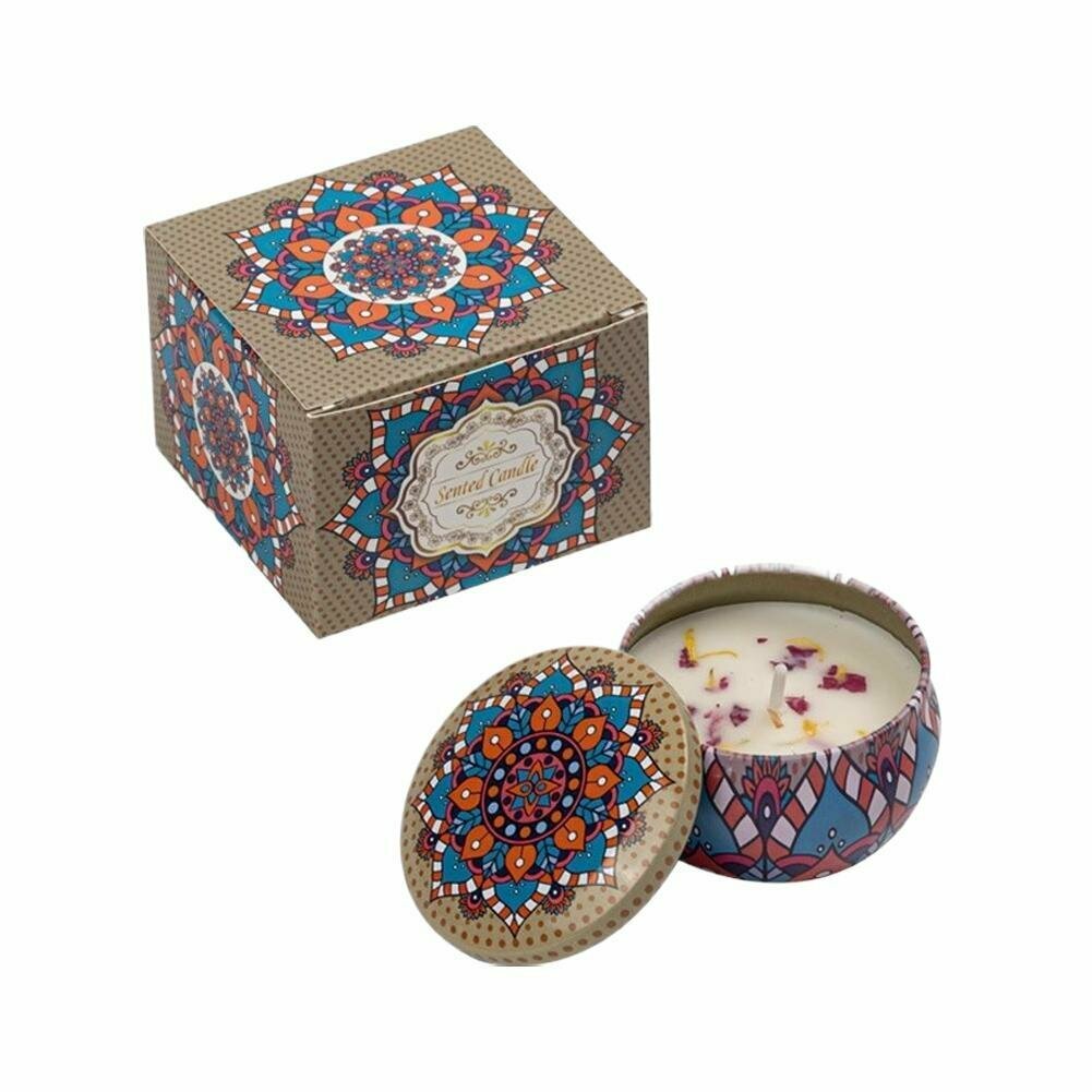 Ароматическая свеча с сухоцветами в жестяной банке, соевый воск для устранения запахов, бездымная свеча для дома