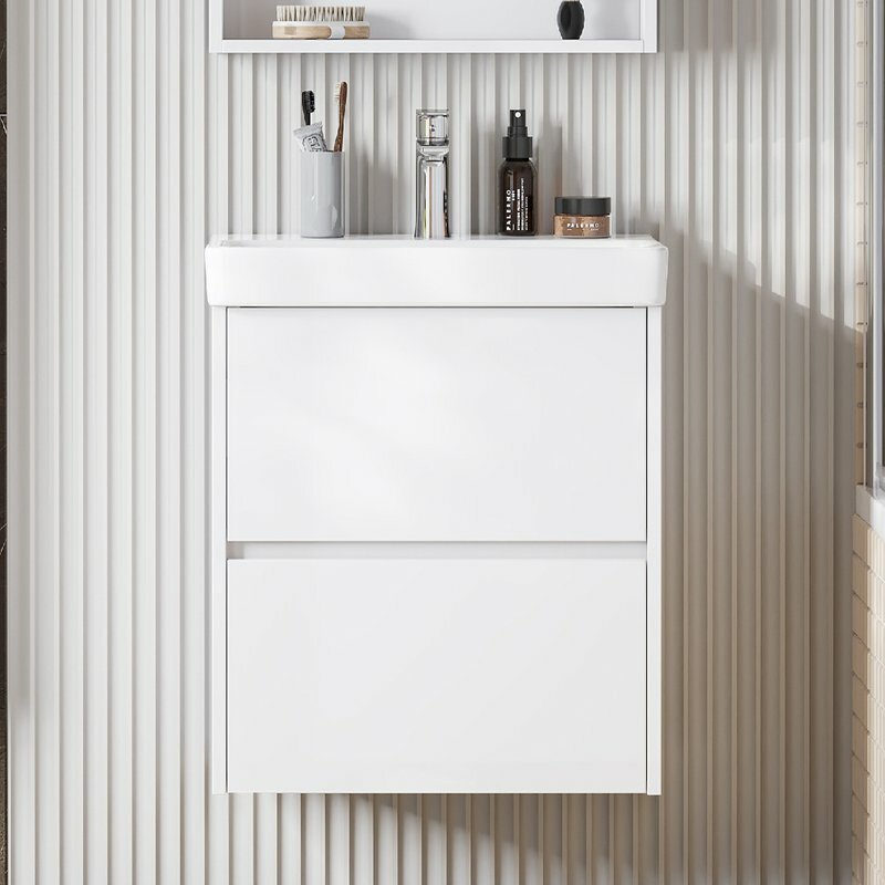 Тумба с раковиной AQUATON Сканди 55 белый глянец, белый матовый + Смеситель для раковины MEGA Truva MG-Z02 хром