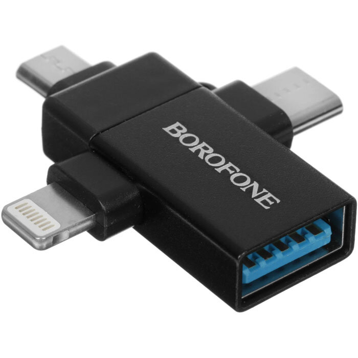 Адаптер USB 3-в-1 Cm Lightning Micro на USB 3.0 Af Borofone BV25D Black - черный
