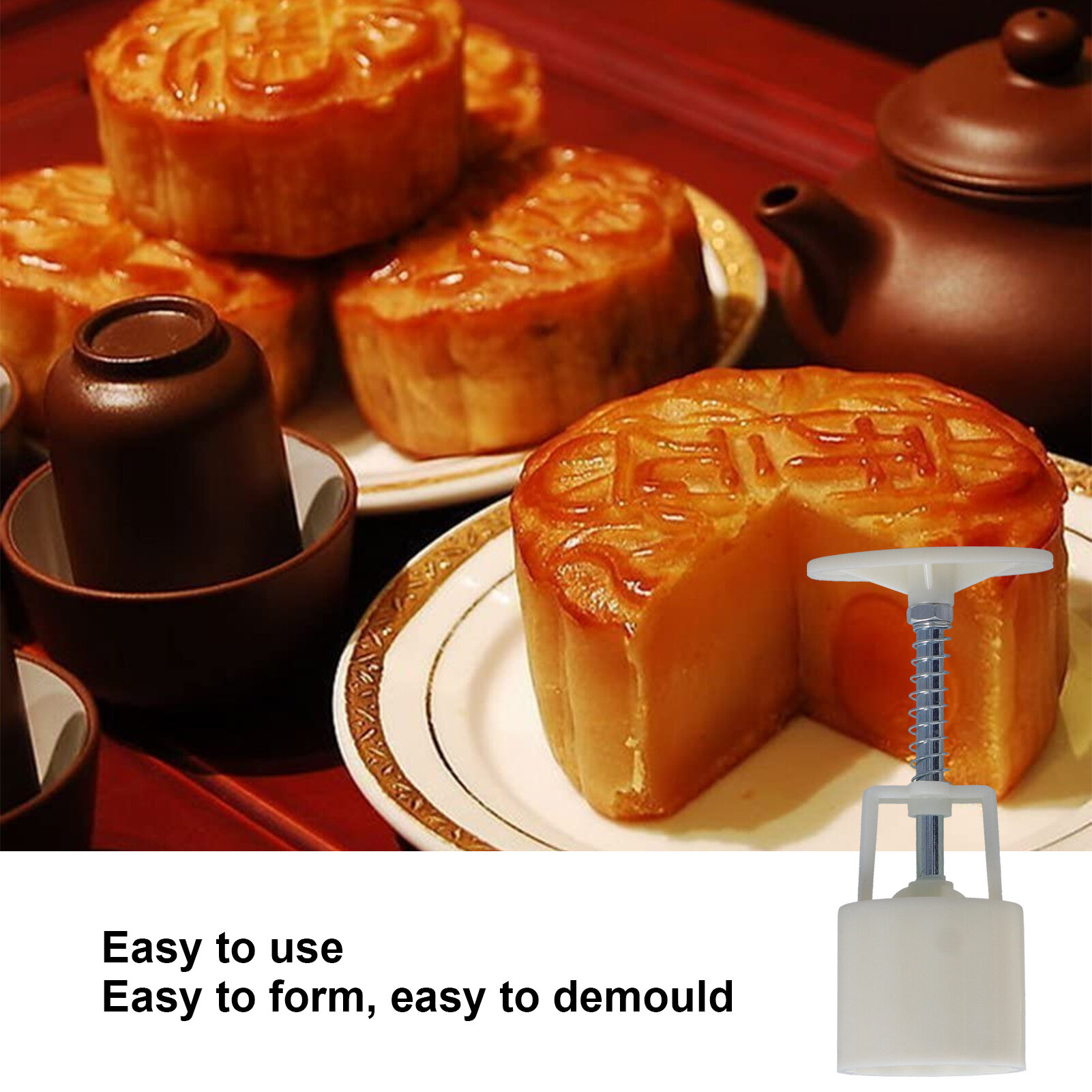 50 г DIY HandPress Mooncake Mold Cake Dessert Cookies Mold с 4 круглыми штампами для кухни (на английском языке)