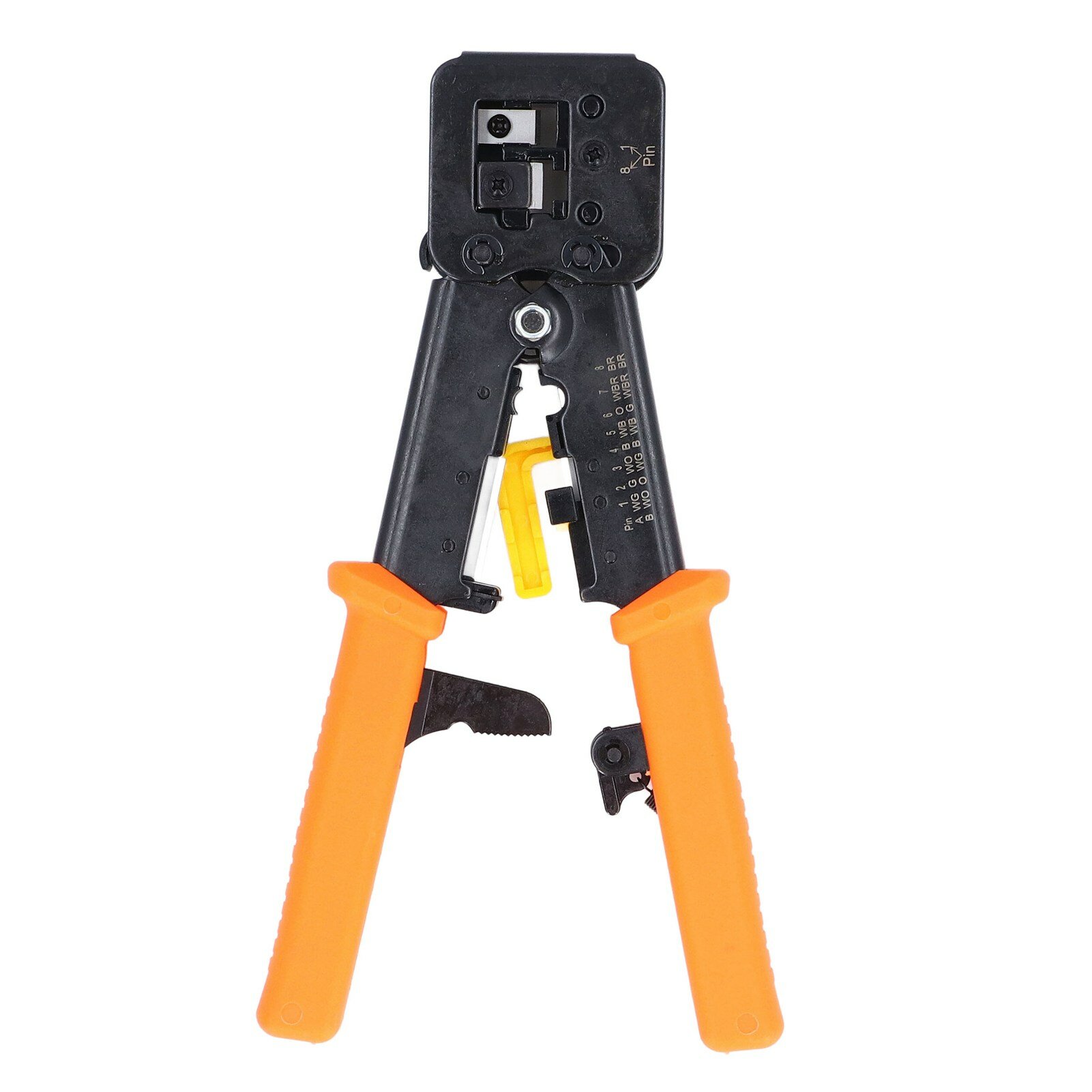 Инструмент для обжима RJ45, проходной, CAT6, CAT5E, обжимной инструмент для проводов Ethernet, стальной, электротехнический, электронный, оранжевый