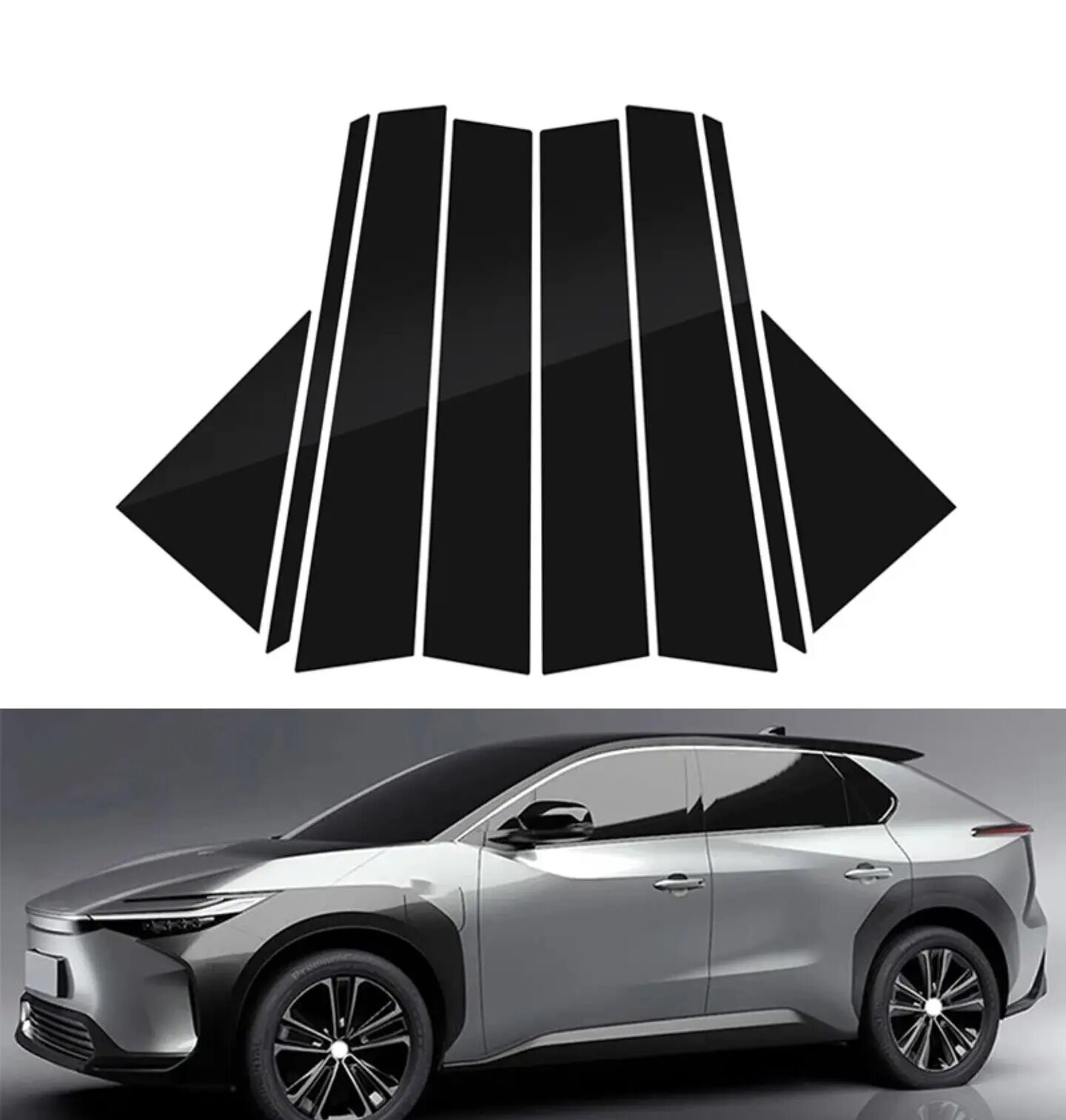 Подходит для Toyota BZ4X 2022-2023, стойки, дверная отделка, молдинг, декоративная крышка для окна, наклейки, аксессуары, глянцевый черный glossy black