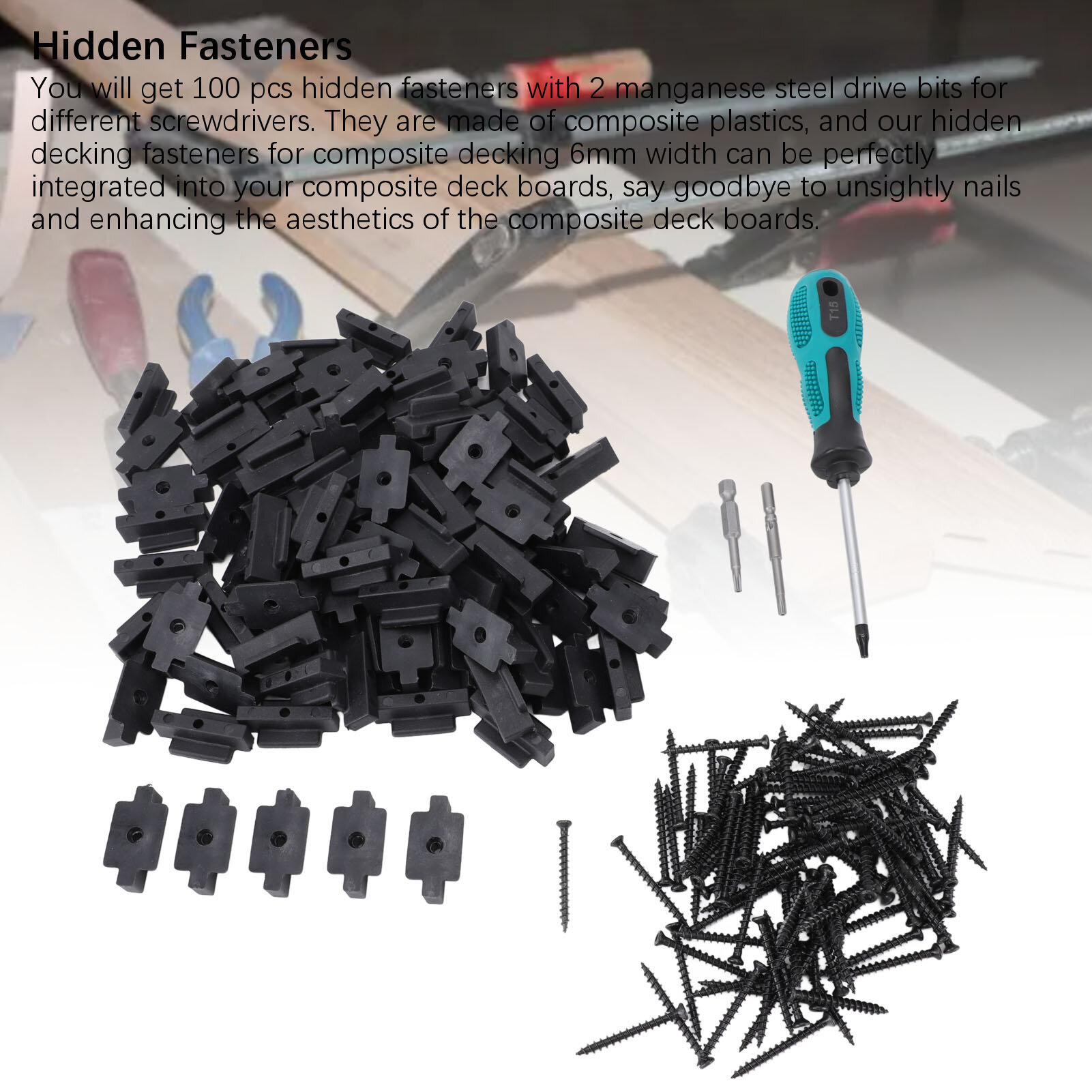 100 шт. скрытых крепежей для композитной террасной доски, зажимы для композитной террасы, крепежи с винтами
