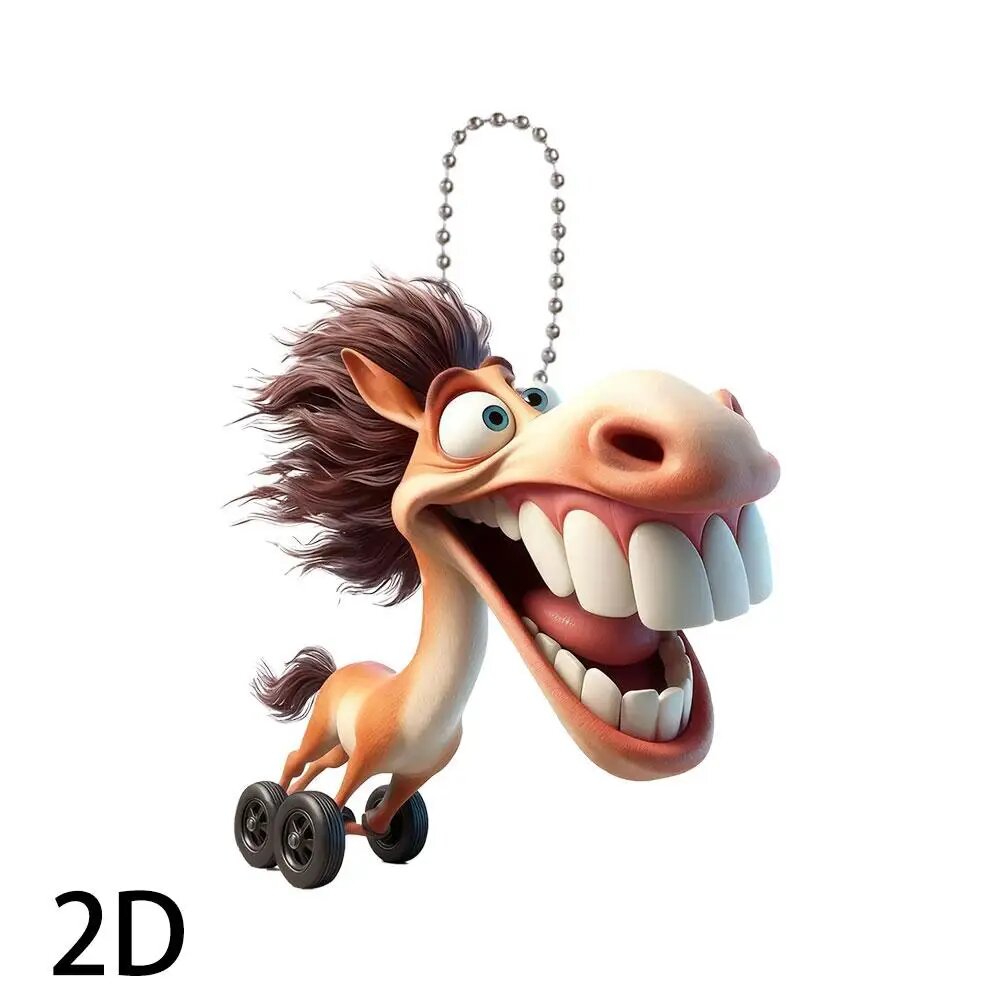 2D большой рот лошадь автомобиль кулон плоский акриловый забавный брелок праздничный подарок Декор интерьер автомобиля зеркало заднего вида подвеска на рюкзак