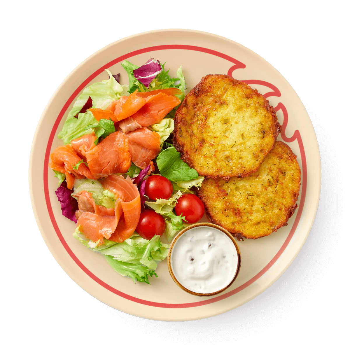 Драники с форелью «Есть Горячее», с соусом тар-тар, жареные во фритюре, 200 г