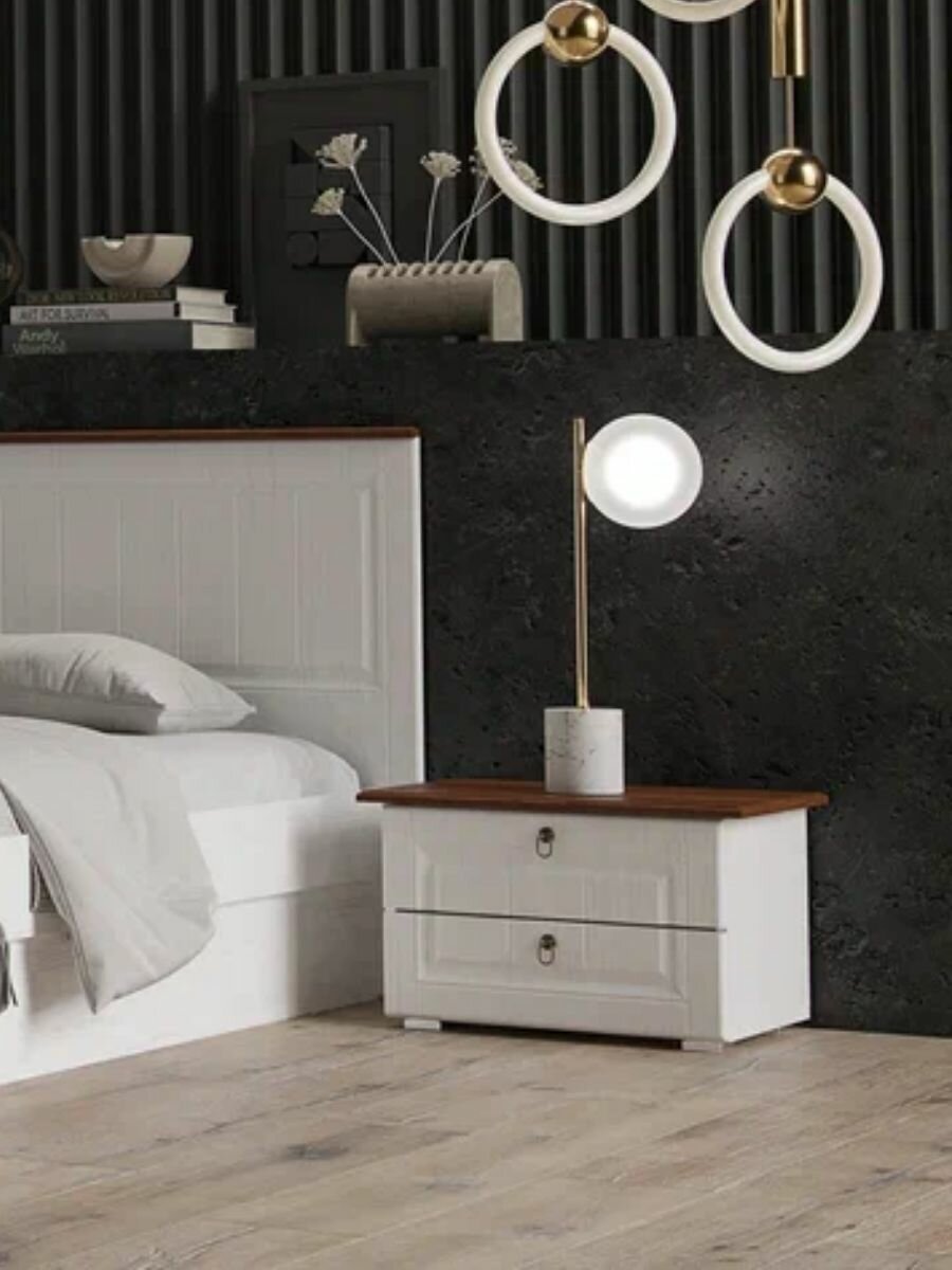 Тумбы прикроватные Валенсия 560х400х378, Белый матовый/Белое дерево/Орех, с выдвижными ящиками, МИФ