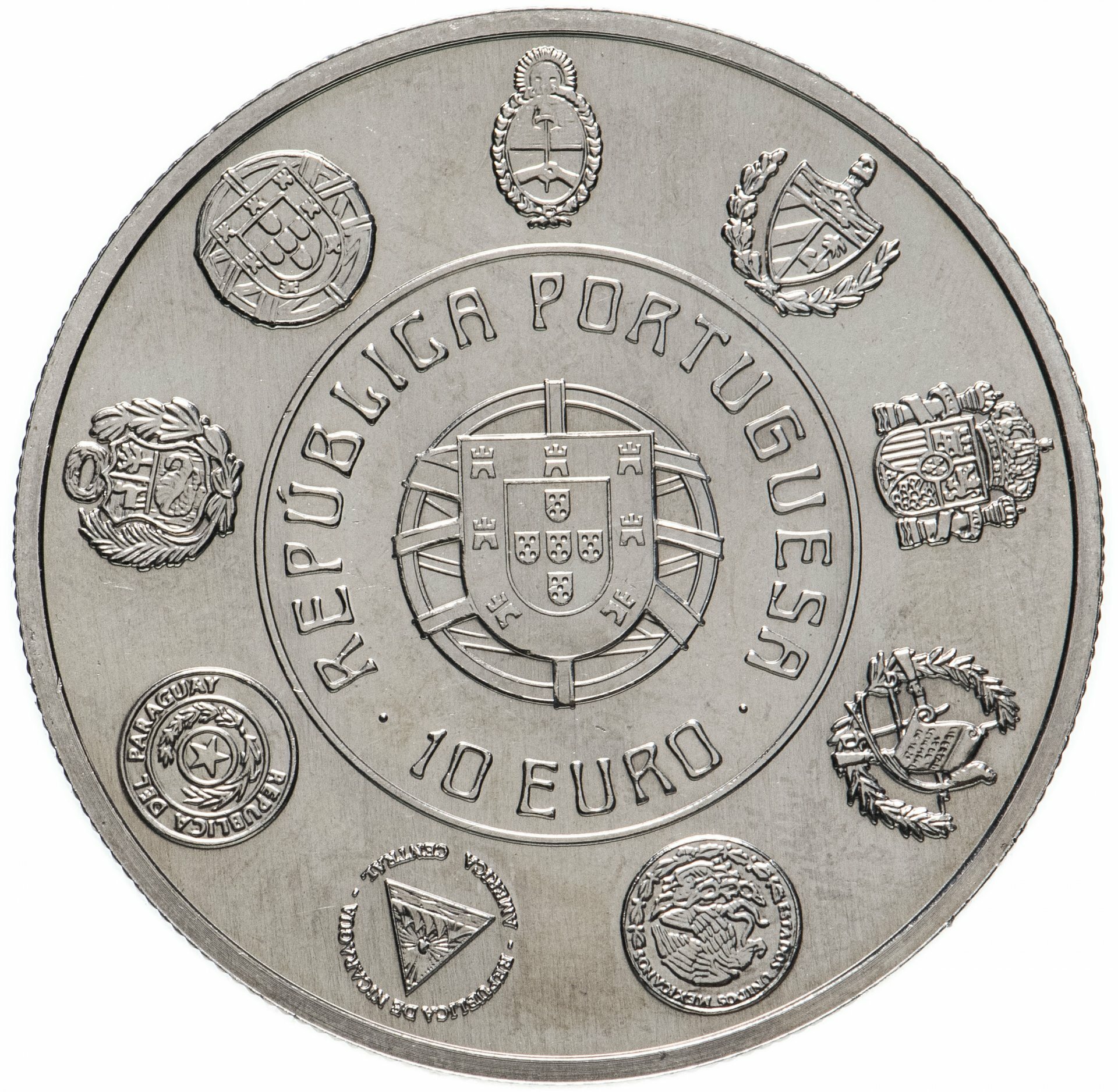 Португалия 10 евро 2012 20 лет иберо-американской серии, Мельхиор медь-никель, в сохранности UNC