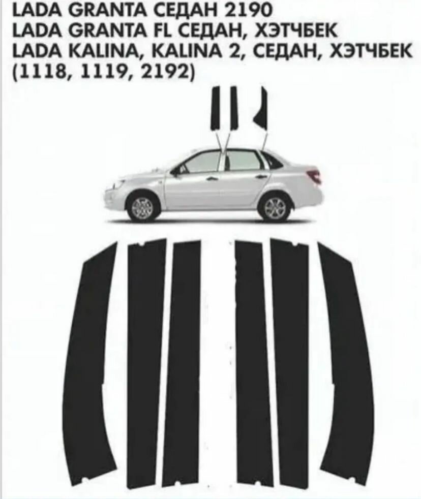 Наклейки стоек дверей Для Лада Калина, Гранта, Датсун (ремкомплект)