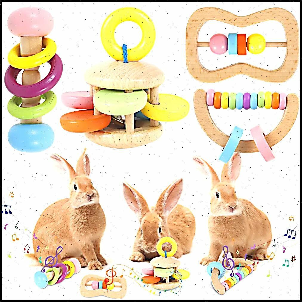 4 шт. Деревянные игрушки для кроликов и хомяков, для стачивания зубов и игр (натуральные, безопасные, для мелких грызунов)