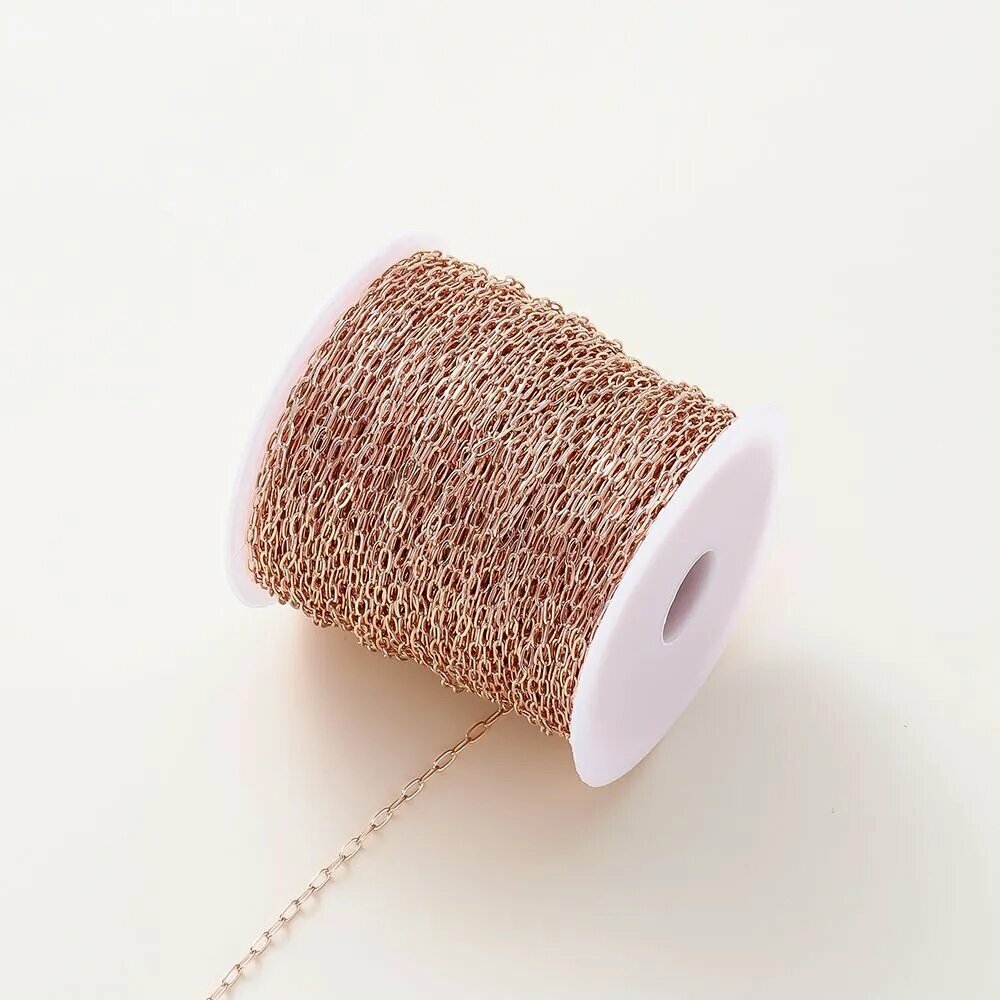 Гипоаллергенная латунь, цепочка 2 метра,3*6.6мм, розовое золото