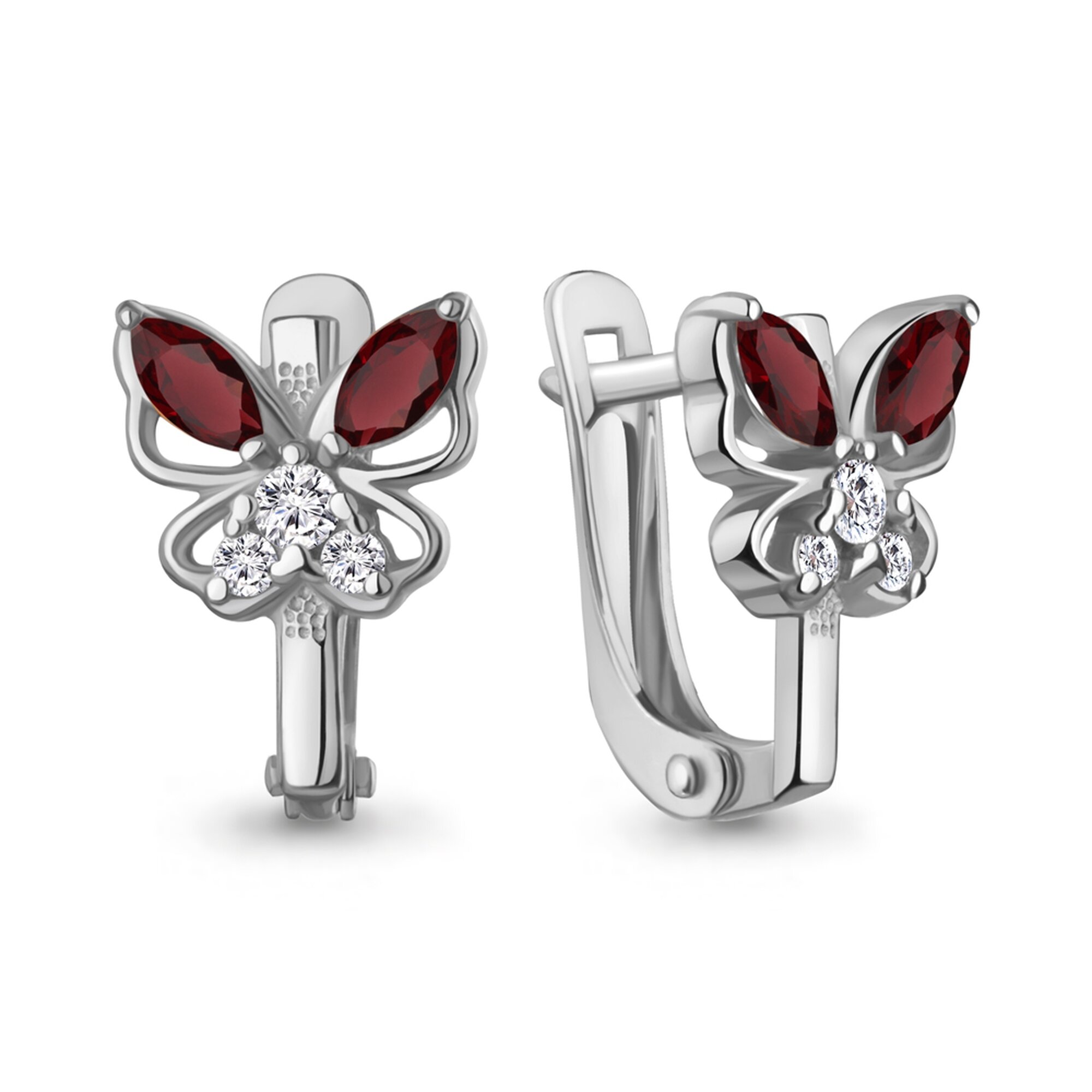 Серьги, серебро, 925 проба, родирование, фианит, гранат