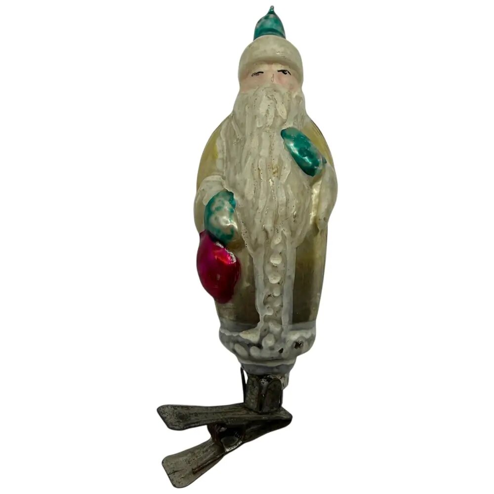 Игрушка ёлочная "Дед Мороз с мешком (красный)" на прищепке, 10 см, 1950-1960 гг, Москва, СССР