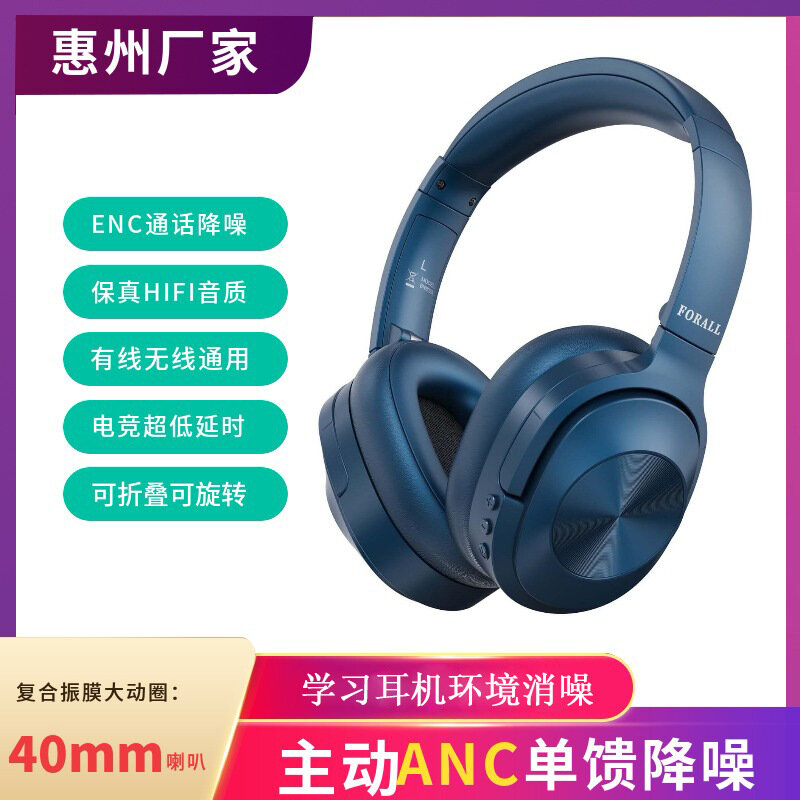 Накладные наушники Bluetooth беспроводные и проводные с активным шумоподавлением (ANC) - Синие для современного дизайна