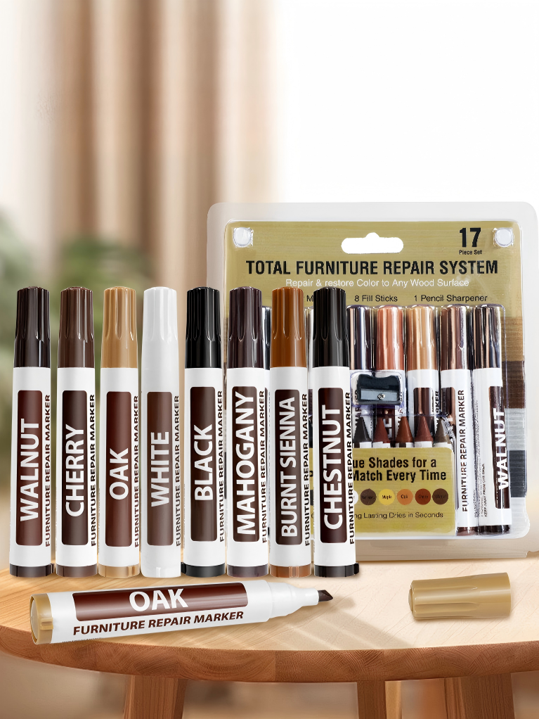 Набор маркеров для реставрации мебели и ламината 8 цветов 17 предметов, маркеры мебельные