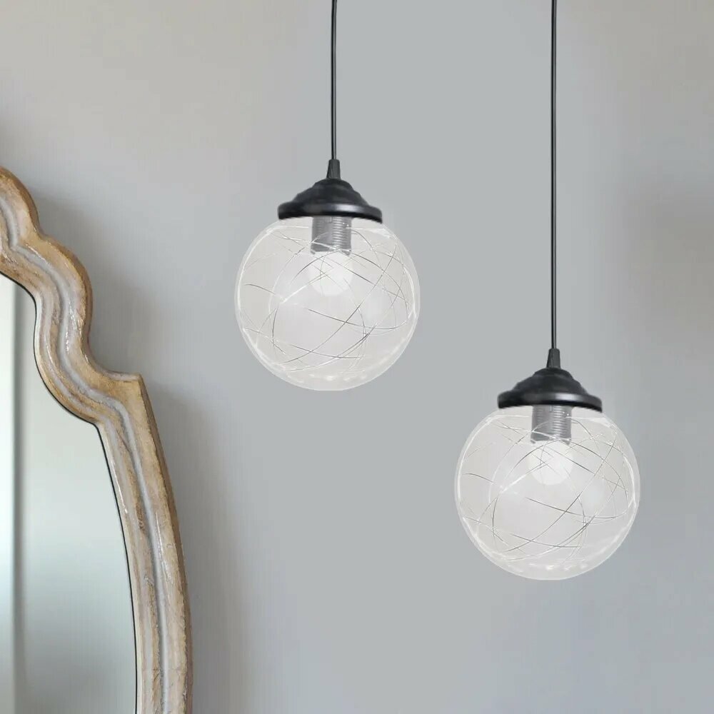 Стеклянный плафон шар серебристый с декором из проволоки для домашнего декора