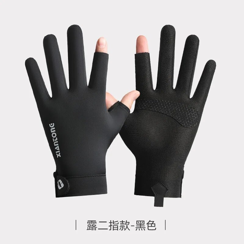 Летние Перчатки Без Пальцев С Защитой От Ультрафиолета Для Мужчин И Черный, Two Fingers Black