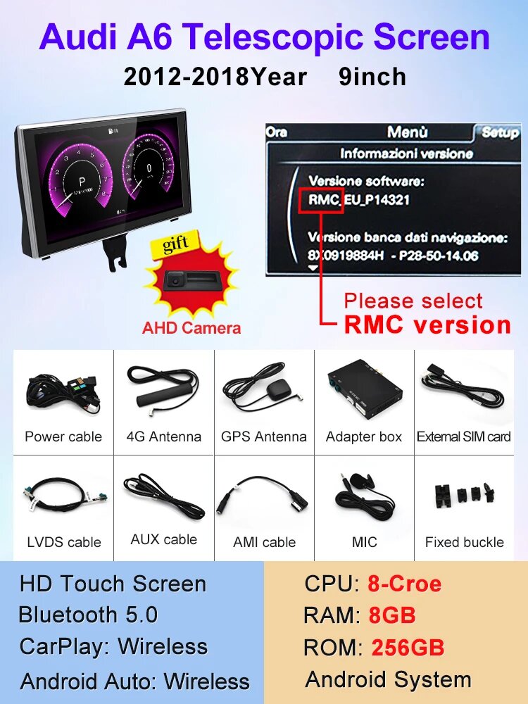 STWEI Qualcomm Snapdragon 665 6125 Andorid14 Wireless CarPlay Auto для AUDI 2012-2018 A6 A7 C7 Автомобильные видеоплееры Экран GPS NAVI RMC 8GB 256GB