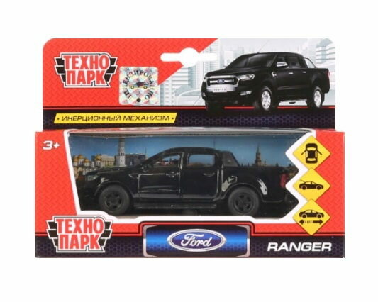 Машинка игрушечная металл Ford Ranger пикап черный 12см инерц.