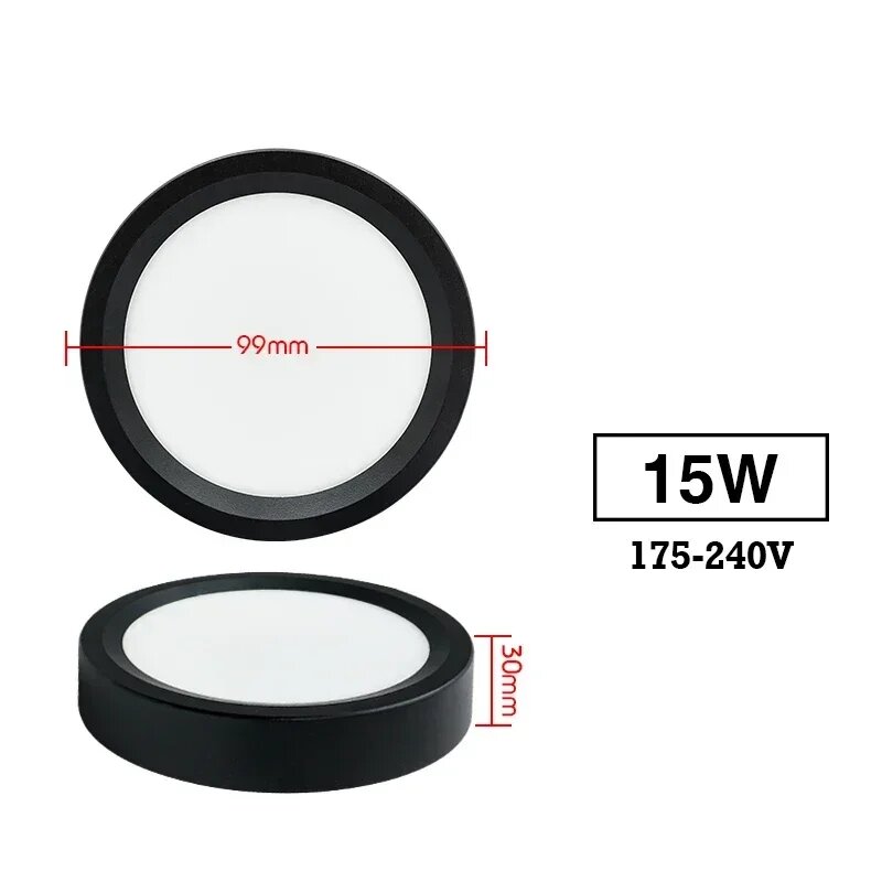 Светодиодный потолочный светильник 15W Black, черный