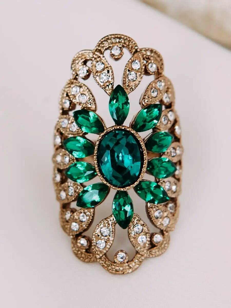 Печатка, кристаллы Swarovski, кристалл, изумруд синтетический