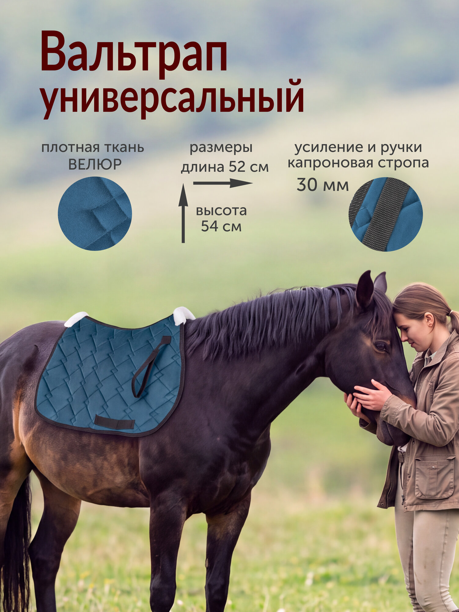 Вальтрап для лошади универсальный, размер Cob, 52х54 см, синий REITER