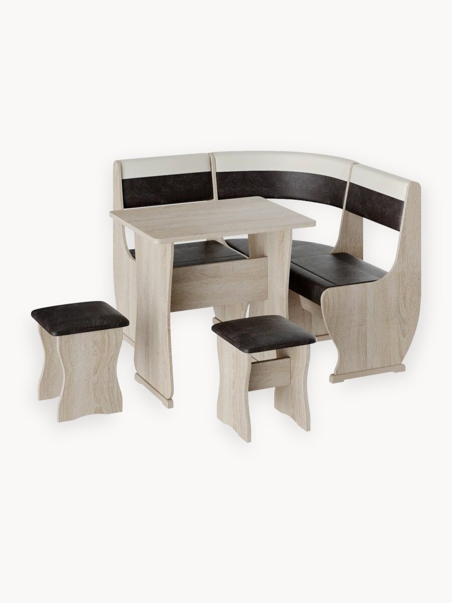 Кухонный уголок Уют тип 1 мини, BUDUNOV GROUP, Дуб сонома/КЗ шоколад/беж, уголок со столом и табуретами, 110х110х85 см