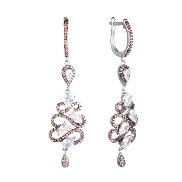 Серьги, серебро, 925 проба, фианит