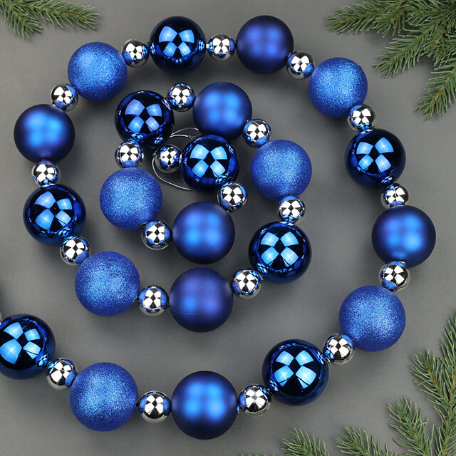 Бусы на елку Веллингтон 3-6 см, 210 см синие, пластиковые, Winter Deco, 3081146