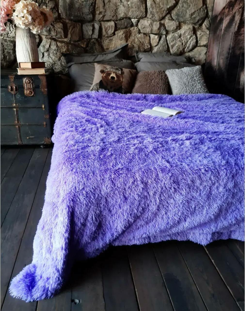 Пушистый плед "Травка", покрывало на диван/кровать 200х220 см