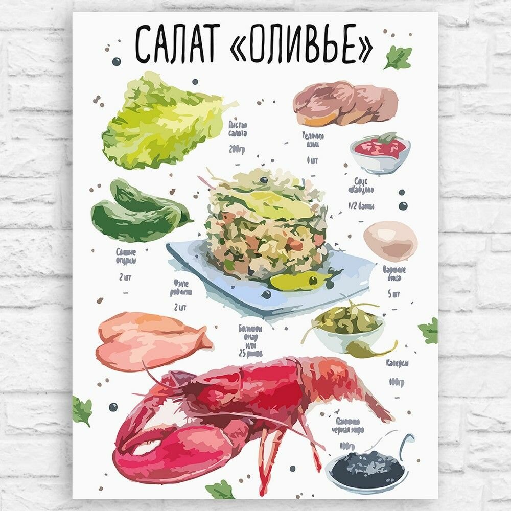 Картина по номерам на холсте новый год рождество (оливье, салат, новогодняя еда) - 12871 40х30